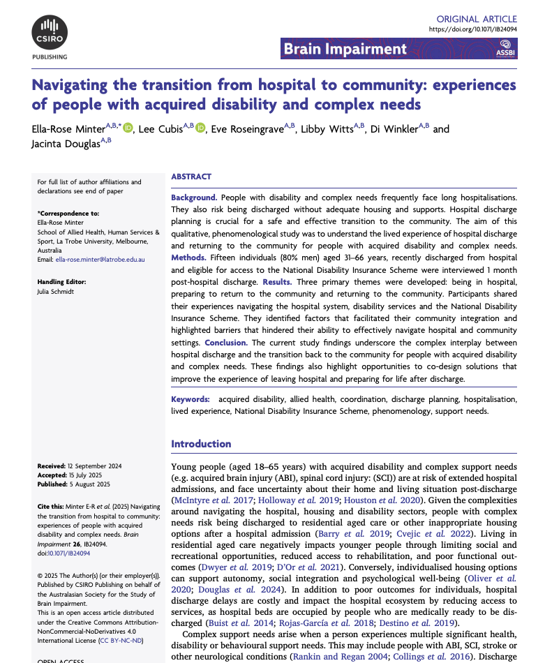 Navigating the transition from hospital to community: experiences of ...